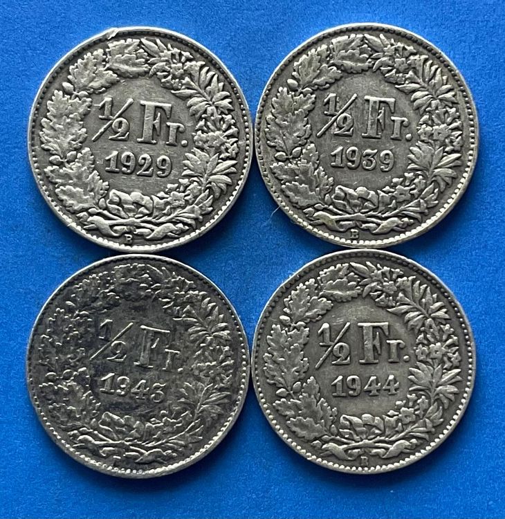 Silbermünzen 1/2 Franken, Jahrgänge 1929, 1939, 1943, 1944 | Kaufen auf Ricardo