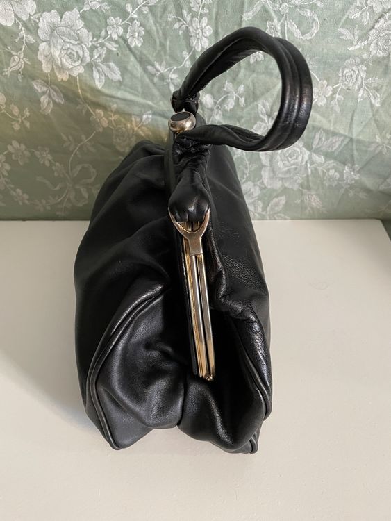 1950s Vintage black smooth leather framed Handbag Shoulderba (Gebraucht ...