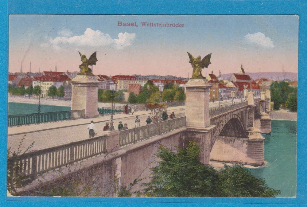 Basel Wettsteinbrücke mit Pferdegespann belebt - alte Karte | Kaufen auf Ricardo