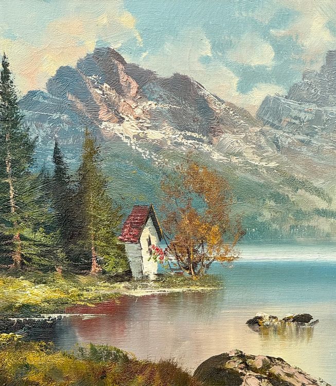 Grosse Landschaft Gemälde mit See und Bergen unleserlich Sig (Gebraucht) in Root für CHF 185 ...
