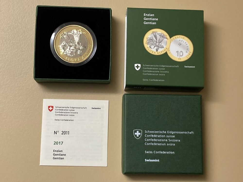 10.- Franken Bimetall Münze 2017 PP "Enzian" (Neu und originalverpackt) in Brütten für CHF 45 ...