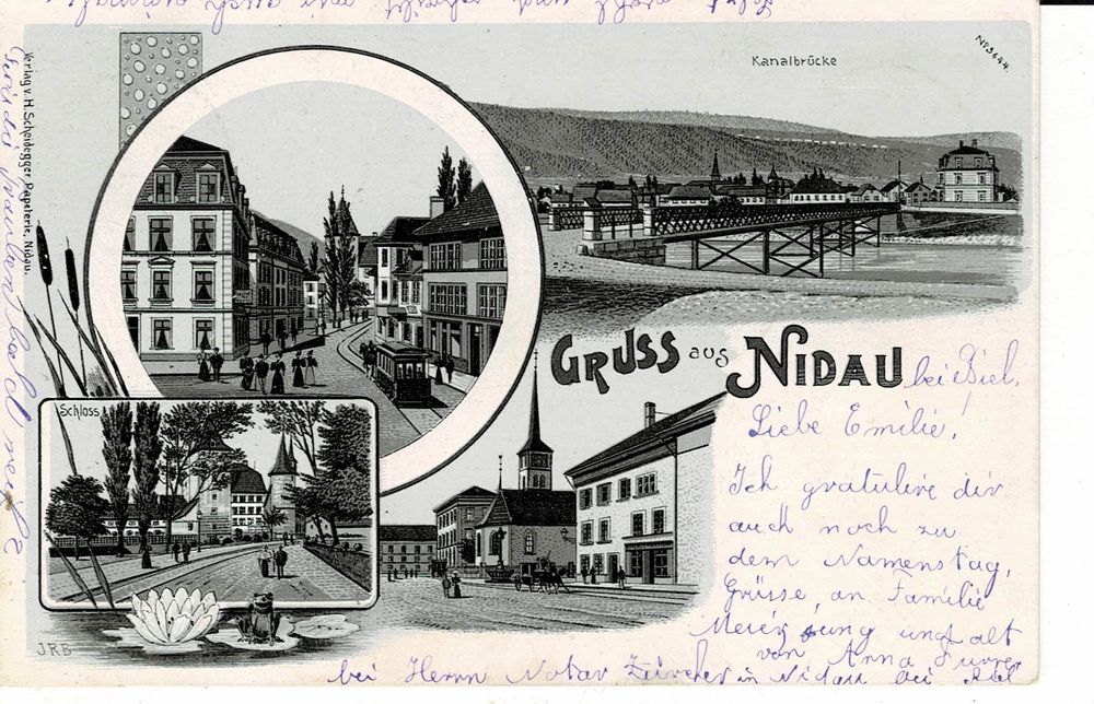Gruss aus NIDAU BE sehr schöne Litho gel. 1899! | Kaufen auf Ricardo