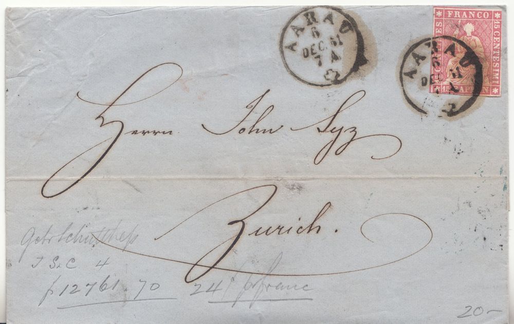 SBK 24B4 (24G) auf Faltbrief Aarau-Zürich (Gebraucht) in Bürglen TG für ...