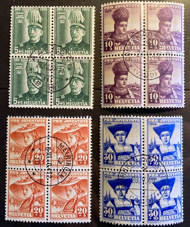 PJ 1939 Viererblock Serie gestempelt, SBK 130 Fr. | Kaufen auf Ricardo