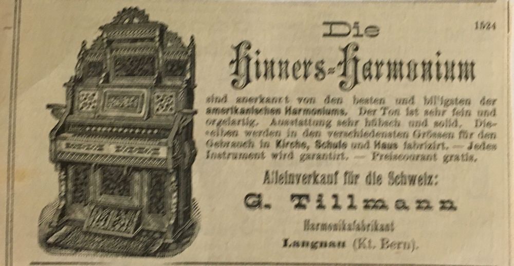 Vintage Reklame, Hinners Harmonium, Langnau, 1889 (Gebraucht) in ...