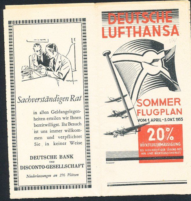 DEUTSCHE LUFTHANSA FLUGPLAN 1935, mit grossem PLAN (Gebraucht) in ...