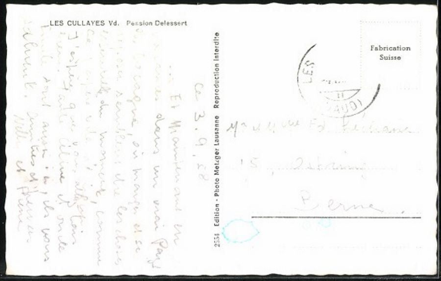 Les Cullayes, Pension Delessert, circulée 1958 (Gebraucht) in ...