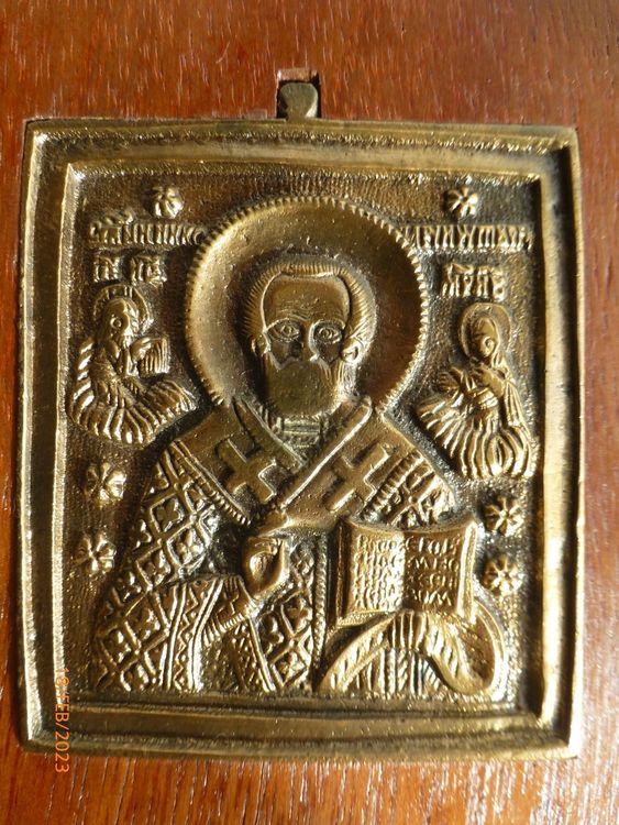 Ikone aus Metall auf Holz. Hl. Nikolaus auch zum Aufhängen. | Kaufen auf Ricardo