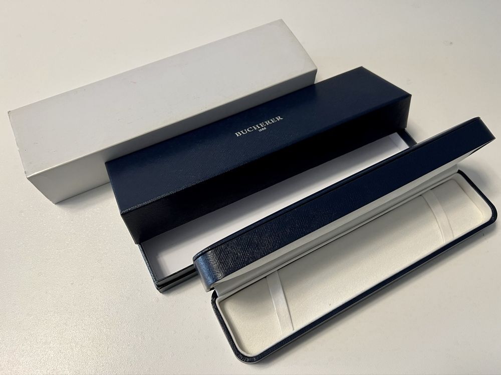 BUCHERER long blue grained leather box with outerbox (Neu und ...