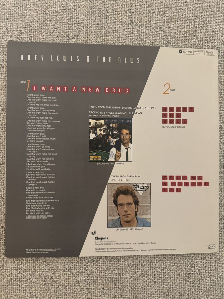 Huey Lewis & The News - I Want A New Drug Maxi Single Top! (Gebraucht ...