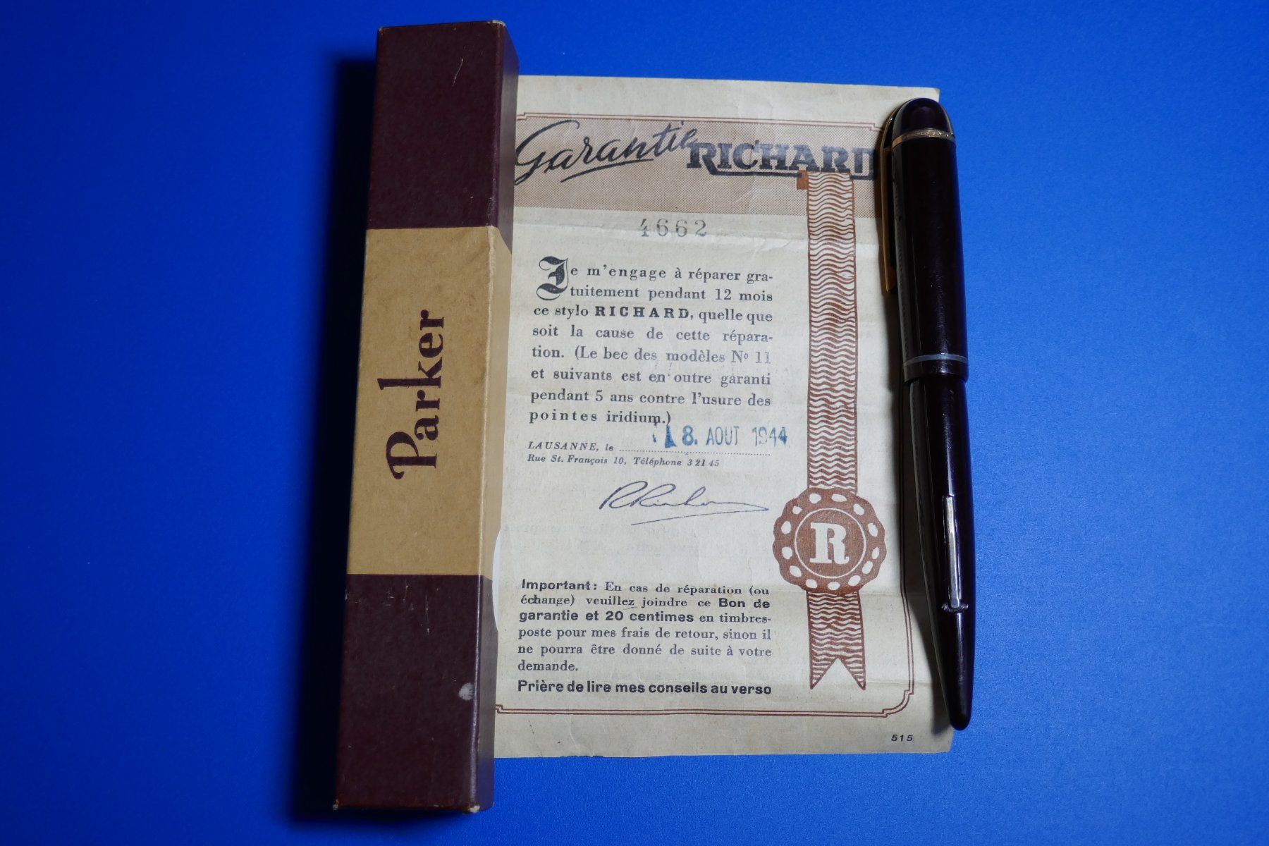 Plume Parker Eversharp en boîte avec garantie Richard 1944 (D'occasion ...