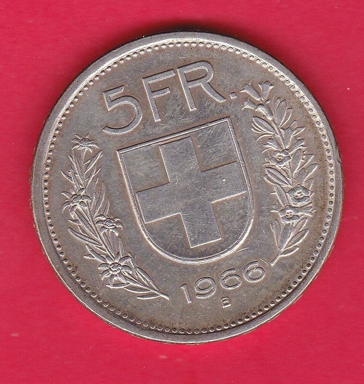 5 Franken 1966 B Silbermünze, Konföderation Schweiz (Gebraucht) in Oberrieden für CHF 10 – mit ...