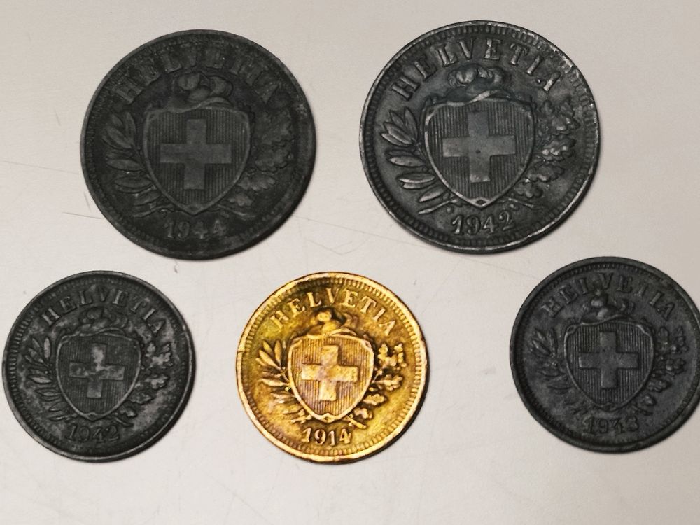 schweizer Münzen, 1 & 2 Rappen, Jahrgang 1914 bis 1944 (Gebraucht) in Buchs SG für CHF 1 – mit ...