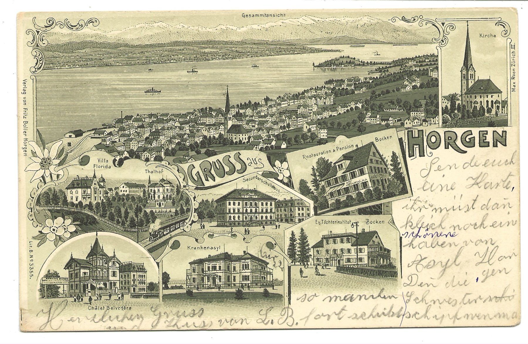 Gruss aus Horgen (ZH) tolle 8 Bild Litho - Shilbrugg 1904 (Gebraucht ...