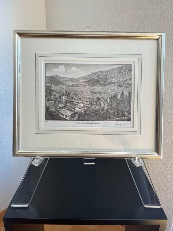 "Flims, die alten Waldhäuser um 1900" - Litho von Paul Wyss (Neu (gemäss Beschreibung)) in ...