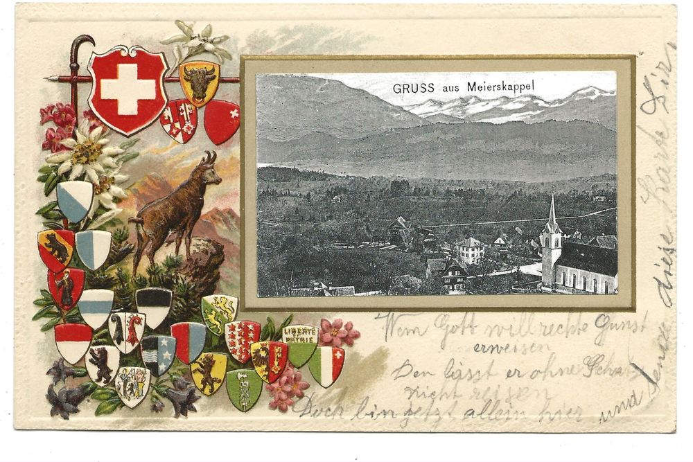 Gruss aus Meierskappel (LU) Passepartout-Litho - Wappen 1906 | Kaufen auf Ricardo