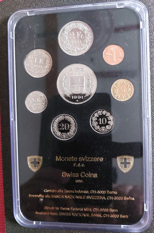 CH - Münzsatz 1991 stgl "5 Franken vertiefte Randschrift" (Neu (gemäss Beschreibung)) in Arch ...