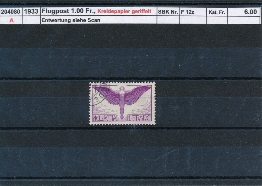 1933 Flugpost - 1.00 Fr., Kreidepapier geriffelt | Kaufen auf Ricardo