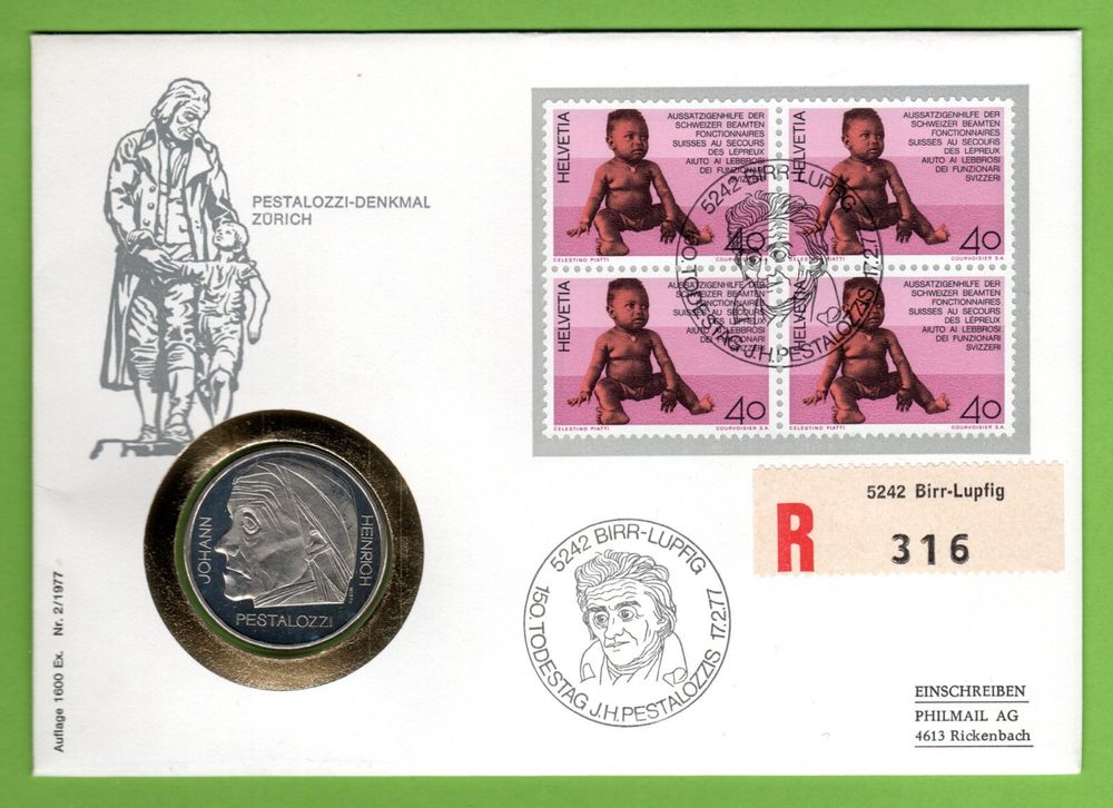 1977 - 150 Todestag v. Heinrich Pestalozzi mit Fr. 5.-- unz. (Neu (gemäss Beschreibung)) in ...
