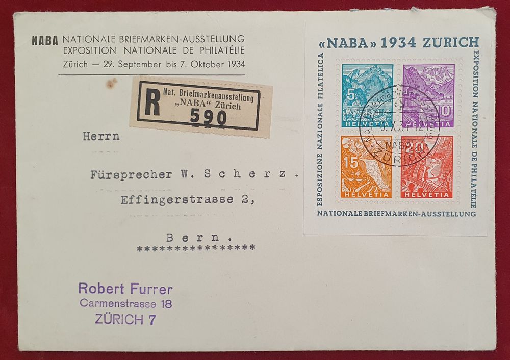 W1 NABA-Block 1934 Zürich auf Brief, Kat: 850.- (Gebraucht) in ...