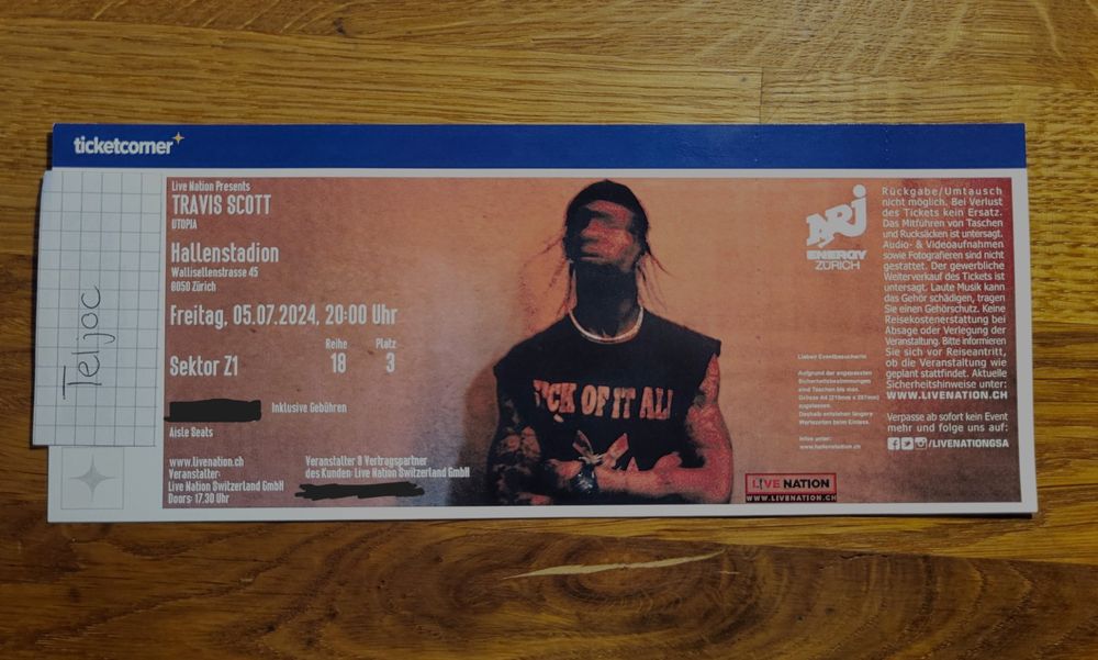 Travis Scott Sitzplatzticket (Z1) für den 5.7.2024 in Zürich (Neuf avec ...
