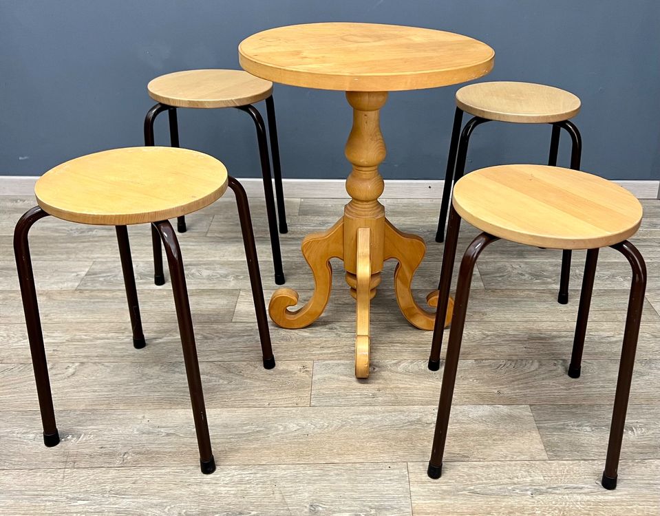 4 Stück Vintage Stahlrohr Holz Hocker Stapelbar | Kaufen auf Ricardo