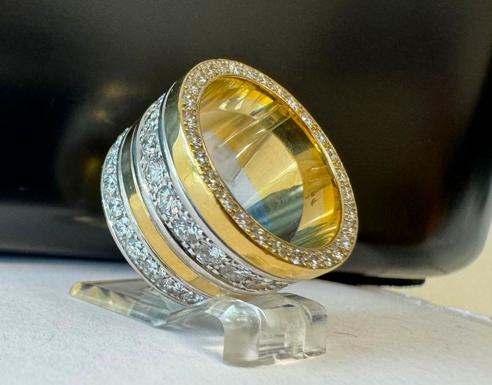 Massiver Ring 750 GG & WG mit Brillanten oben und SEITLICH | Acheter ...