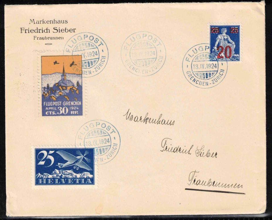 1924 Flugpost Brief "Flugpost Grenchen - Zürich" (Neu (gemäss Beschreibung)) in Nuglar für CHF ...