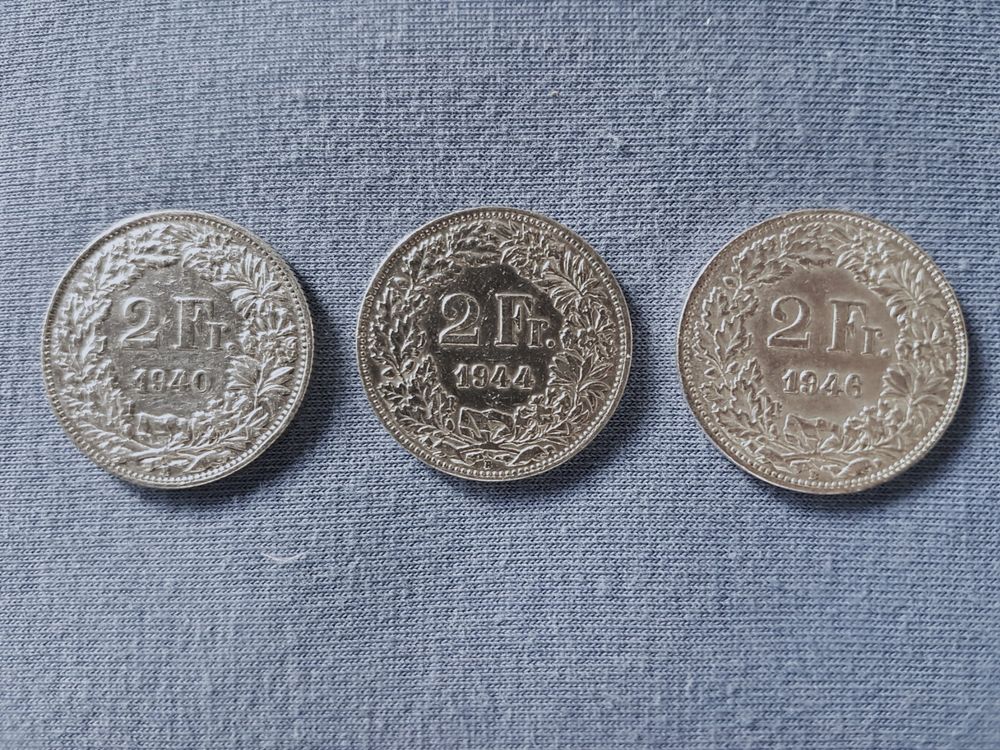 3 x 2 Fr Silbermünzen 1940-1944-1946 ab nur 1 Franken !!! | Kaufen auf Ricardo