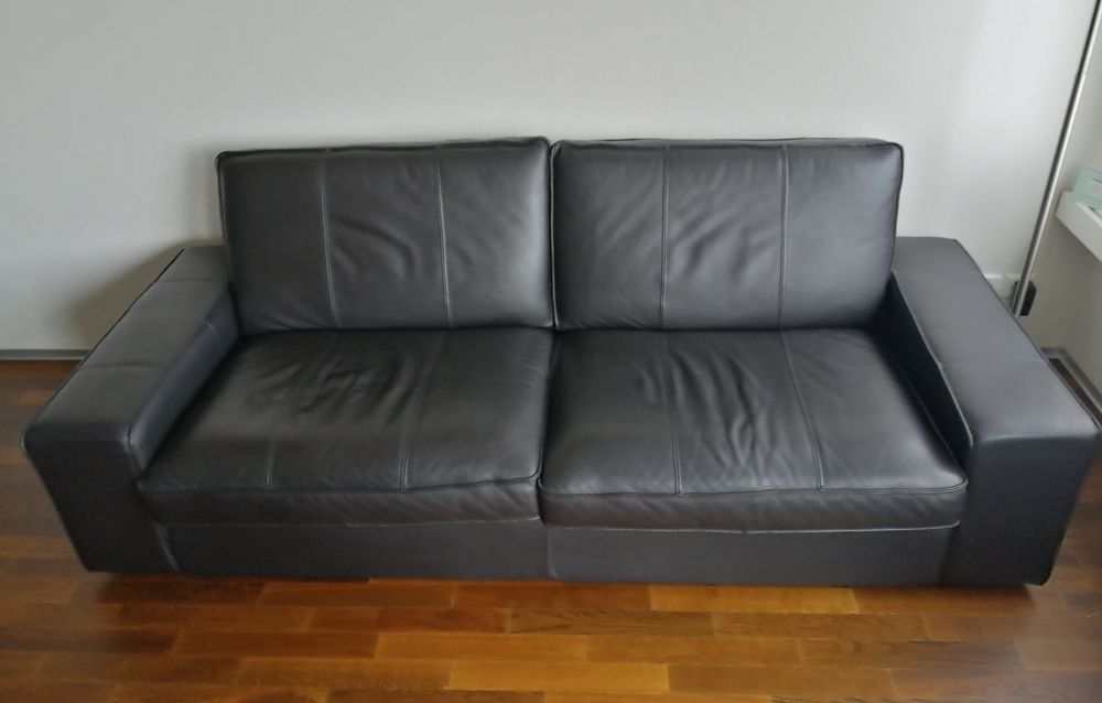 Schwarzes echtleder 3er-Sofa | Kaufen auf Ricardo