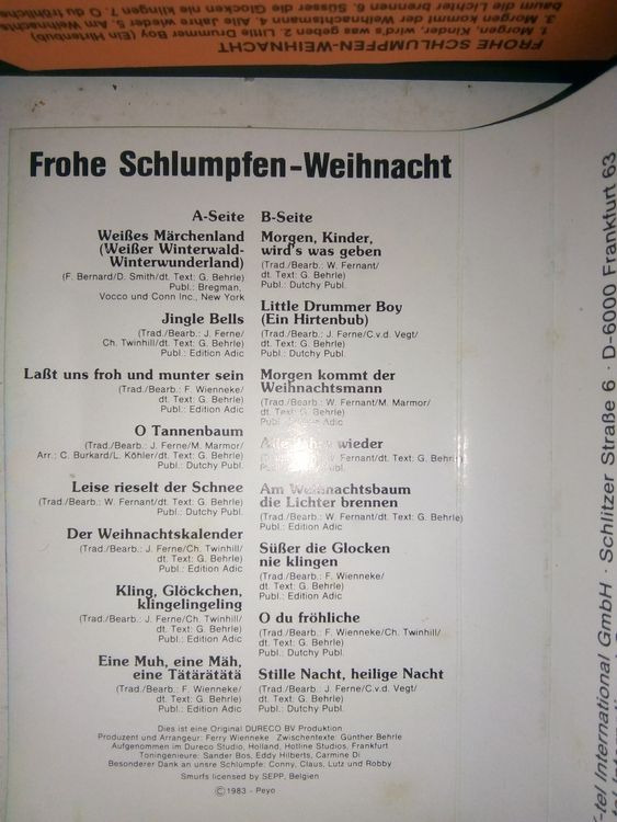 Fröhliche Schlumpfen-Weihnacht (16 Weihnachtslieder) ©'1983 (Gebraucht ...