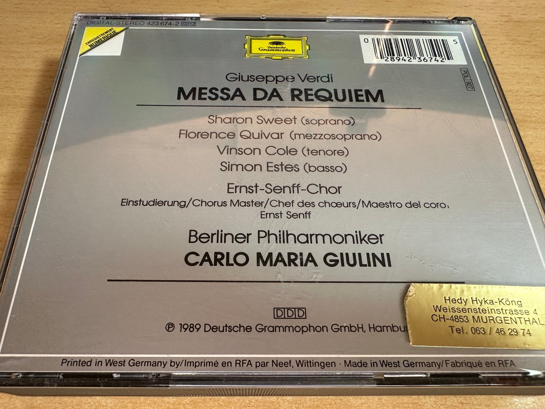 Verdi Sweet Quivar Cole Simo Carlo Maria Giulini – Requiem (Gebraucht ...