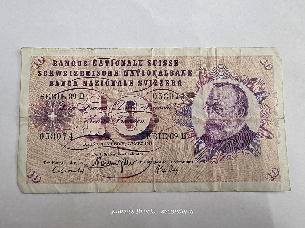 Alte Schweizer 10-Franken-Note, 7.März 1973 (Gebraucht) in Dättwil AG ...