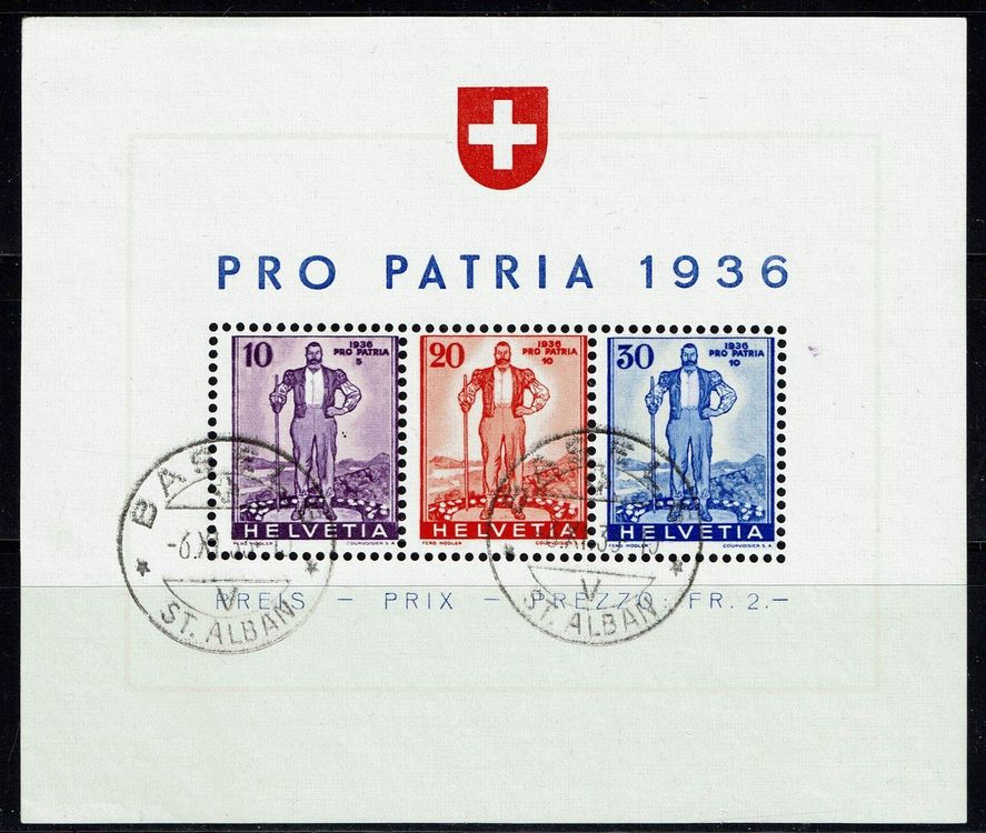 303/Bloc Pro Patria 1936 W8 oblit. Basel | Kaufen auf Ricardo