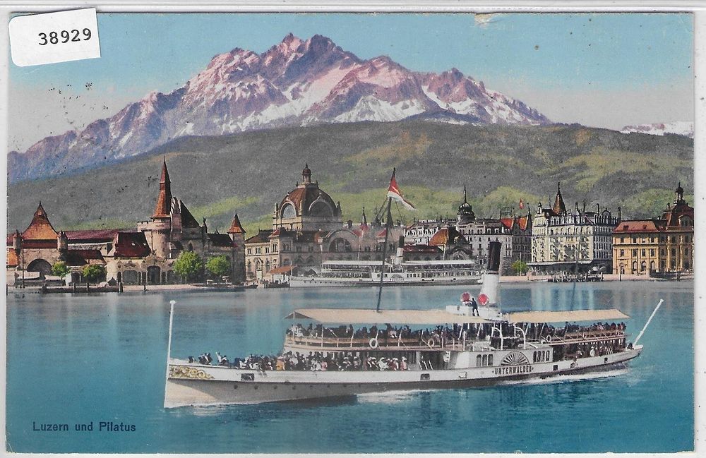 Luzern mit Pilatus - Dampfschiff Unterwalden - Litho | Kaufen auf Ricardo