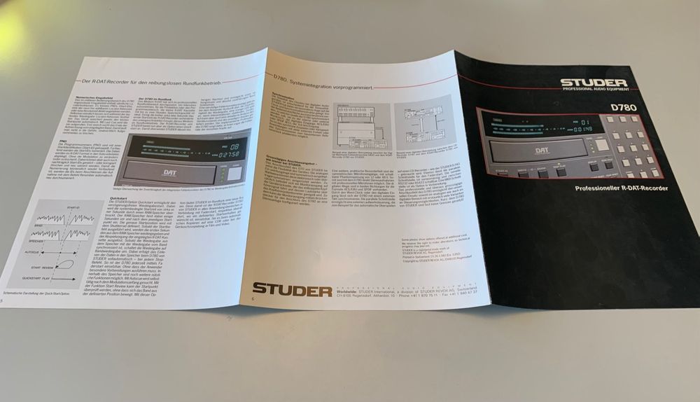 SELTEN ORIGINAL STUDER D780 PROF. R-DAT-RECORDER KATALOG (Neu (gemäss ...
