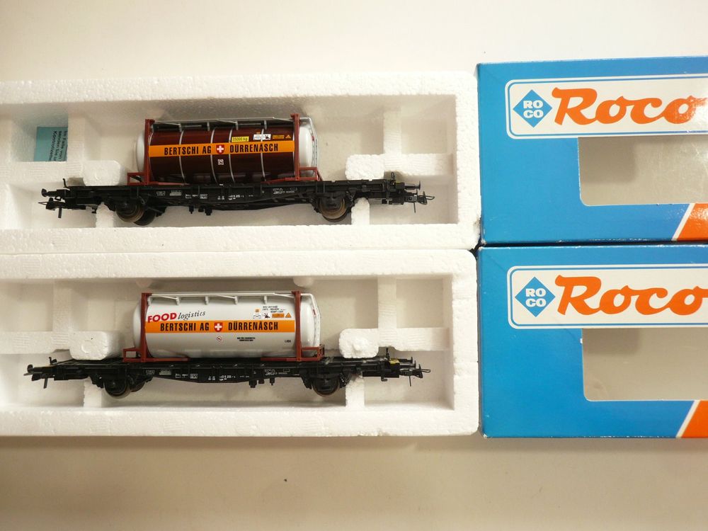 ROCO HO DC RUNGENWAGEN MIT BERTSCHI CONTAINER NEUWERTIG+ OVP (Neu und ...
