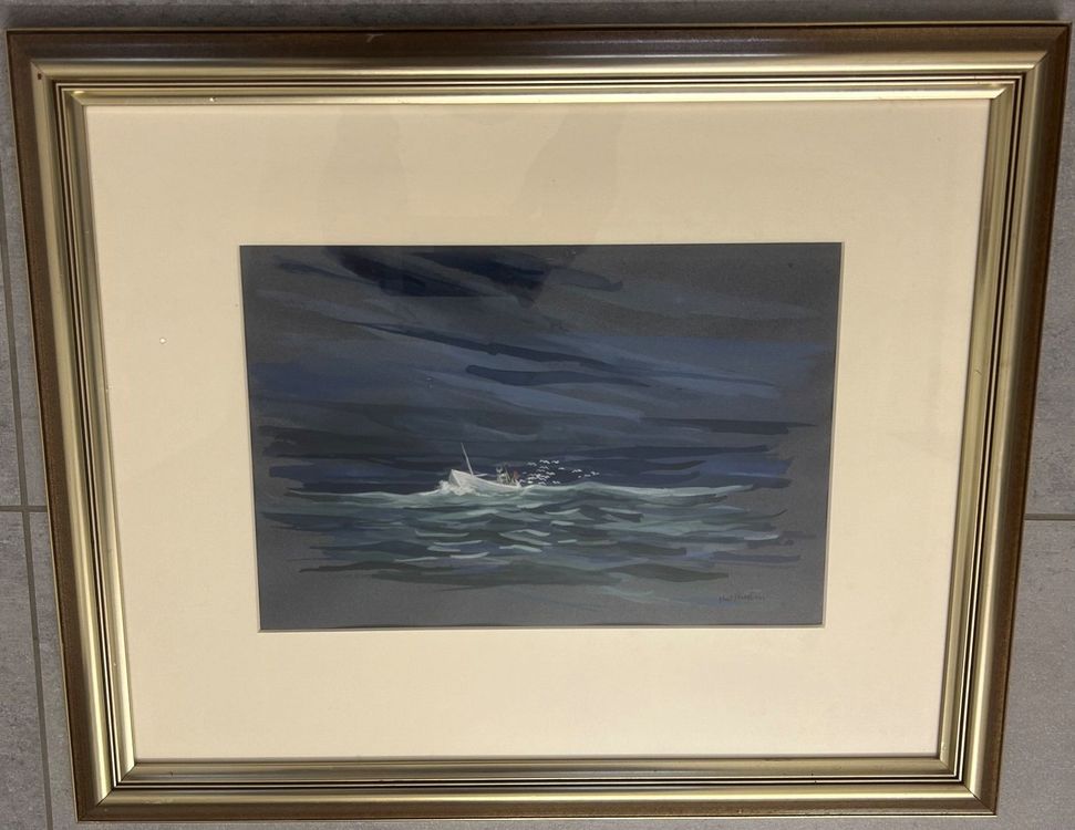 Jan Rhodin, Original-Aquarell, Das Fischerboot, signiert (Neu (gemäss Beschreibung)) in kriens ...