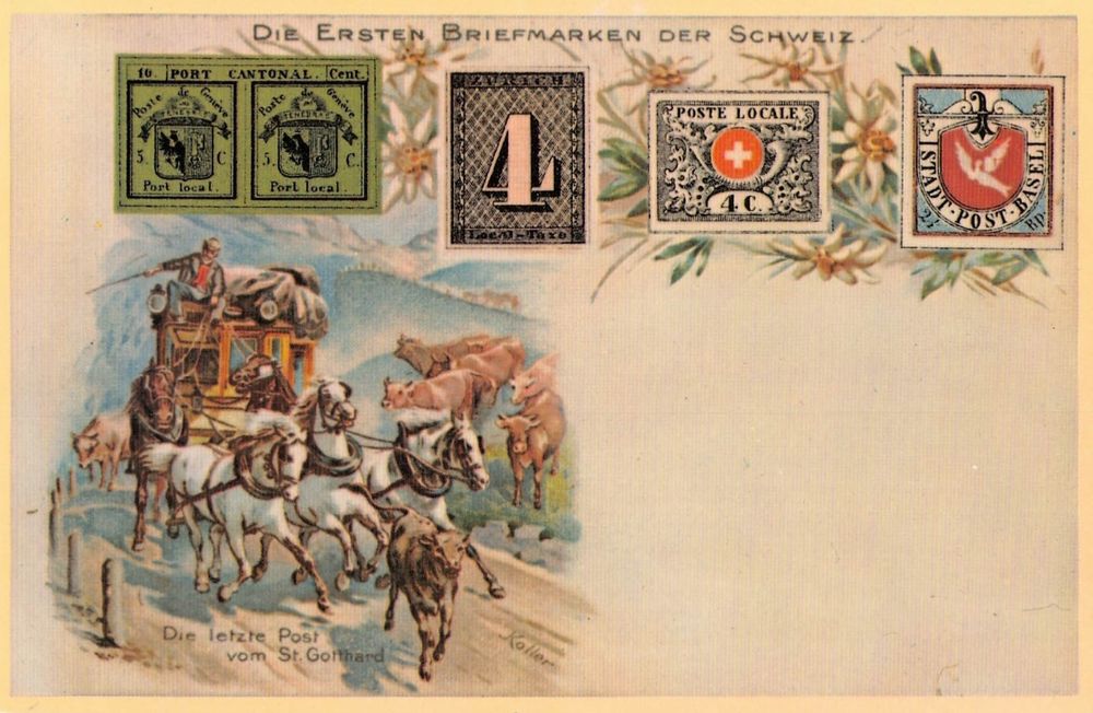 Postkarte Die ersten Briefmarken der Schweiz (Gebraucht) in Grenchen für CHF 1 – mit Lieferung ...