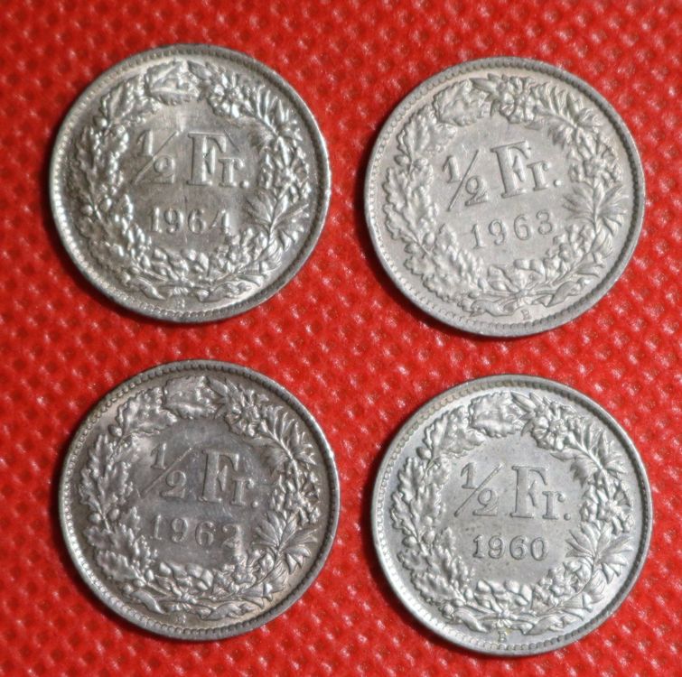 50 Rp. Lot Silbermünzen 1960, 1962, 1963, 1964 (A070) (Gebraucht) in Winterthur für CHF 5.7 ...