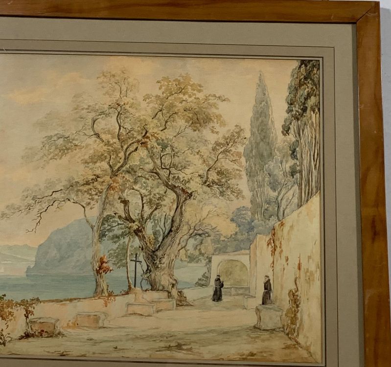 Antike Aquarelle Kloster Szene mit Mönche &Beschriftet (Gebraucht) in Root für CHF 15 – mit ...