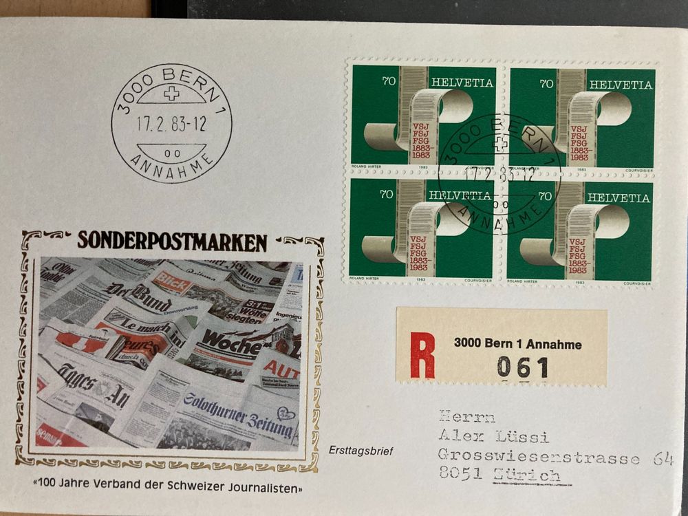 CH 1983 R-FDC Schweizer Journalisten 4er-Block Ortsstempel | Kaufen auf Ricardo