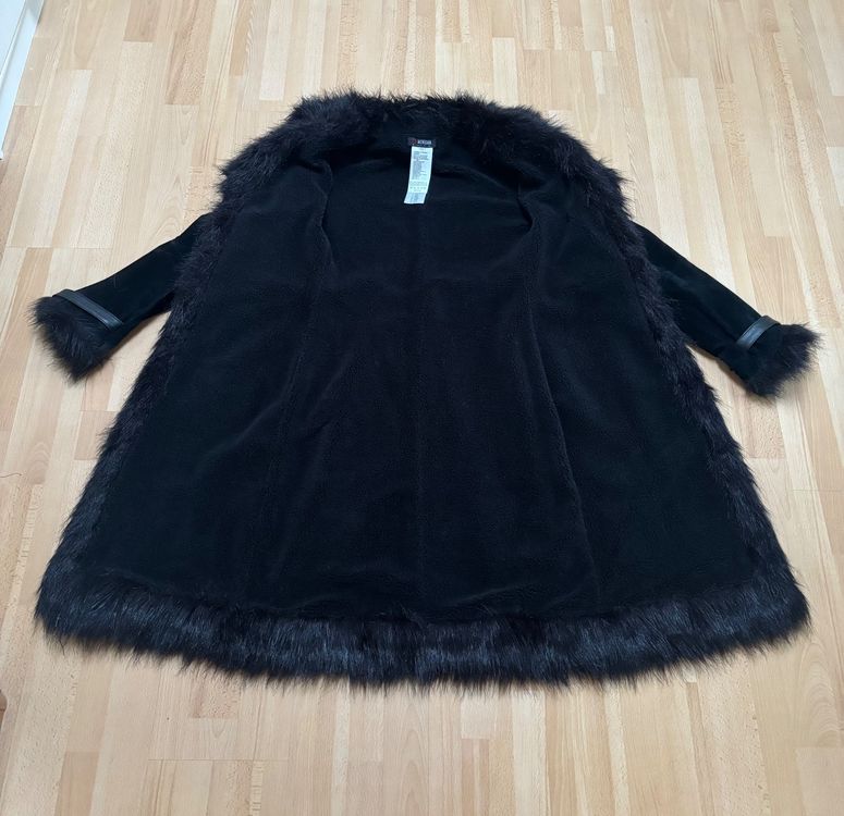 Morgan - Wildleder Mantel mit Kunstfell - schwarz - Gr. T1 (Gebraucht ...