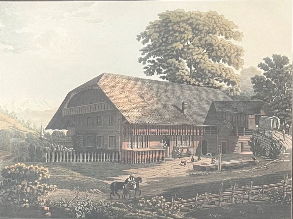 Antike Kolorierte Umriss Radierung (Bauerhaus Szene) (Gebraucht) in für CHF 10 – mit Lieferung ...