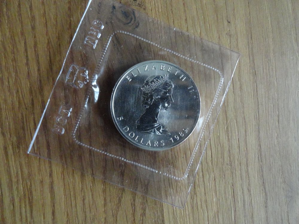 Silbermünze Kanada Maple Leaf 5 Dollars 1989 - Elizabeth II (Neu und ...