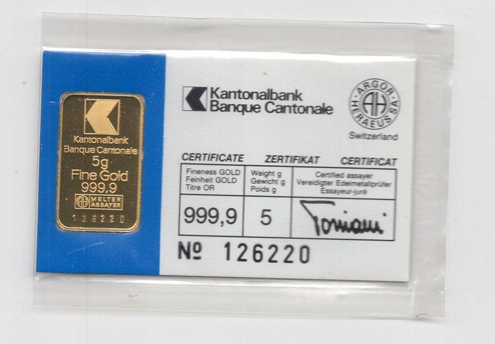 (241) 5 g Goldbarren KB mit Zertifikat (Gebraucht) in Rüthi (Rheintal ...