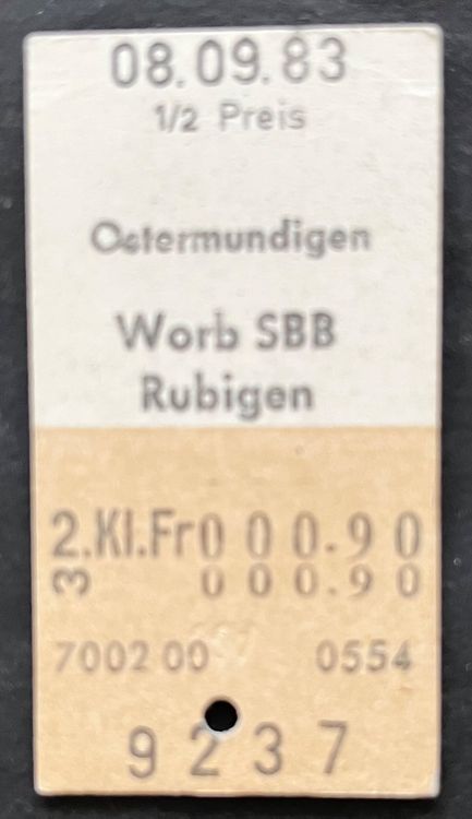 Ostermundigen Worb SBB Rubigen/ Billett 1983 (Gebraucht) in Wabern für CHF 1.5 – mit Lieferung ...