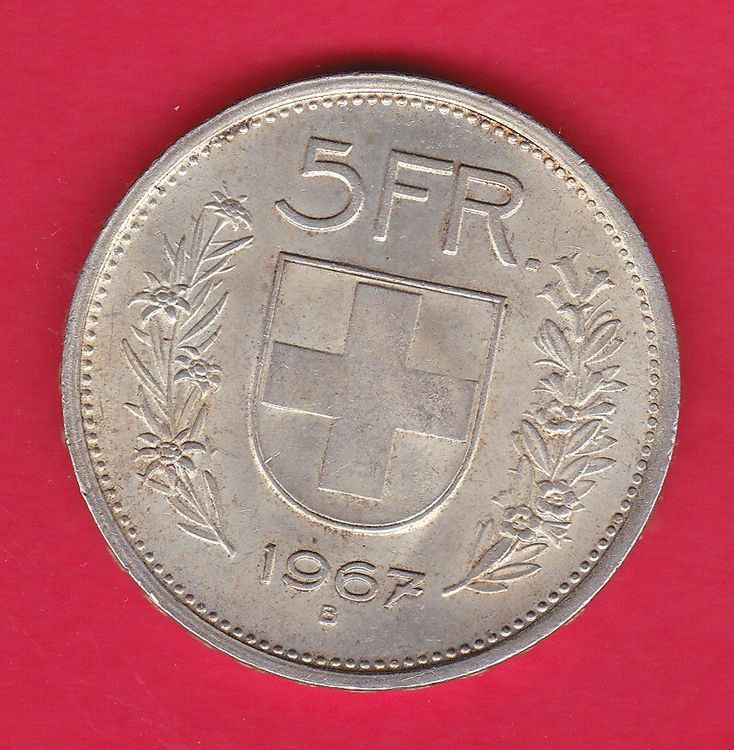 5 FRANKEN SILBER MÜNZE, B, 1967 (Gebraucht) in Oberrieden für CHF 11 – mit Lieferung auf Ricardo ...