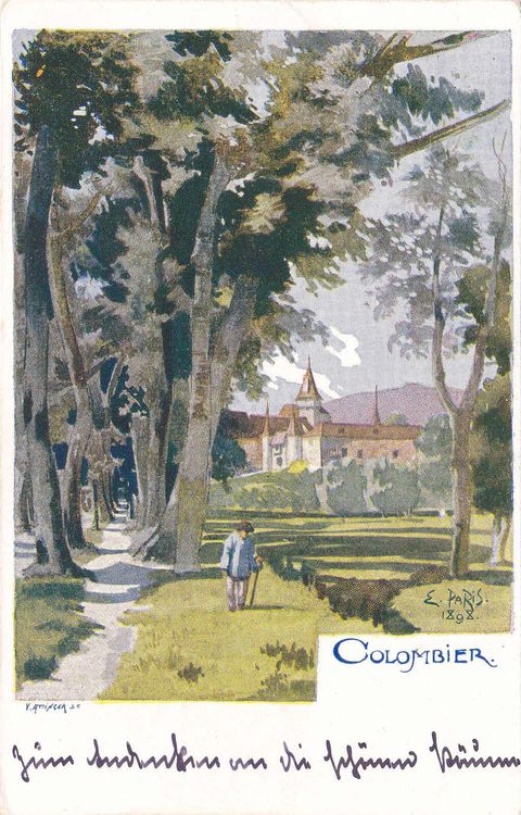 1899, "Colombier", farbige Künstlerkarte, violetter Stempel | Kaufen auf Ricardo