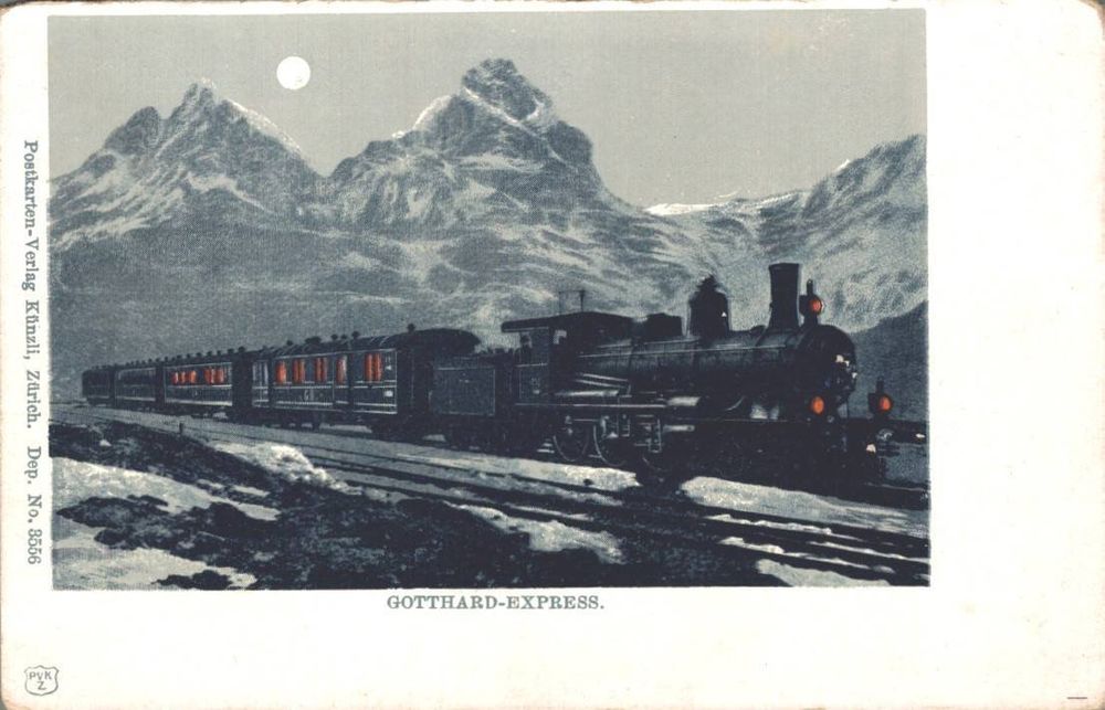 Antik: Postkarte Gotthard-Express, Eisenbahn, Nacht Litho (Gebraucht ...